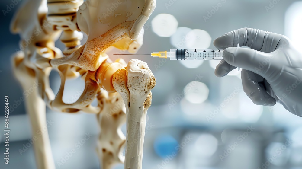 Photorealistic image of a real hip receiving a joint injection, on ...