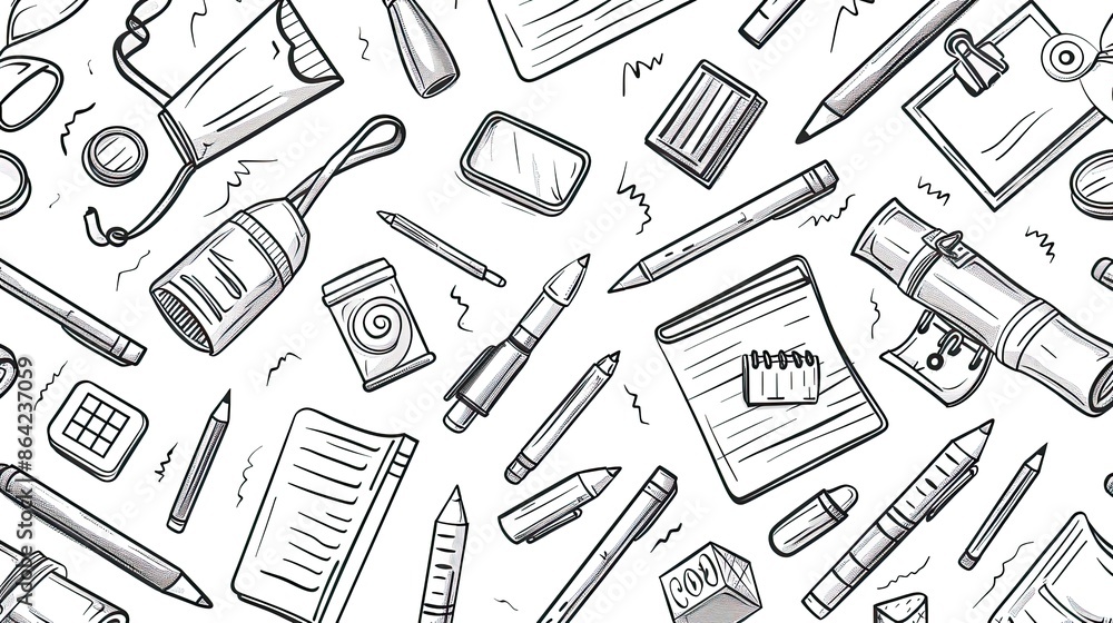 School supplies pattern background. Education accessories pencil and ...