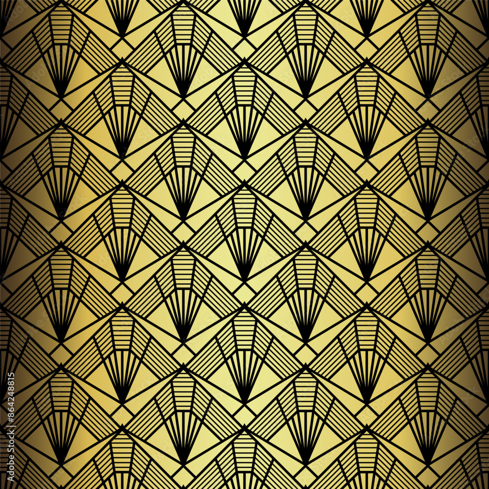 Art Deco Wallpaper. Black and gold seamless pattern in roaring twenties ...