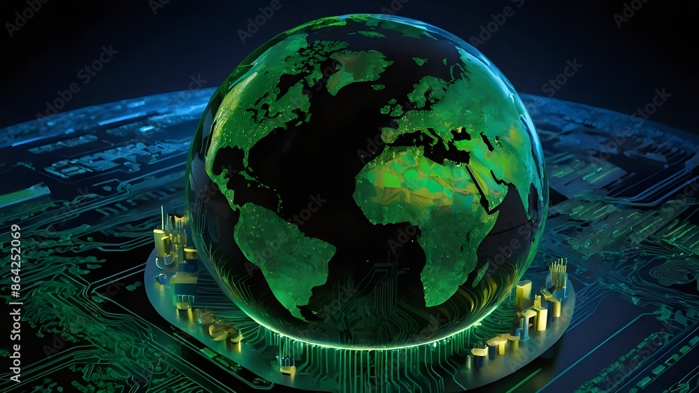 Detailed Globe with Green Earth Center, Vibrant Eco Concept, Green ...