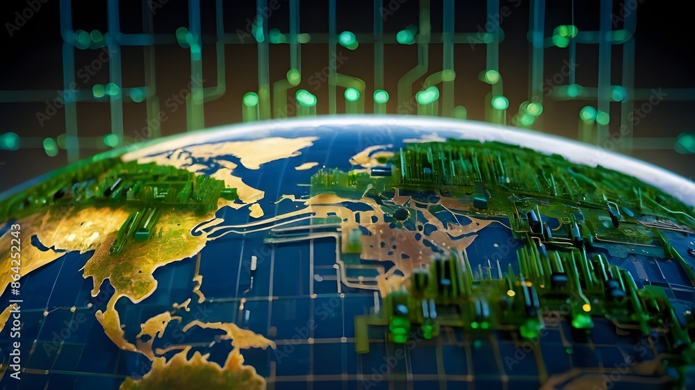 Detailed Globe with Green Earth Center, Vibrant Eco Concept, Green ...