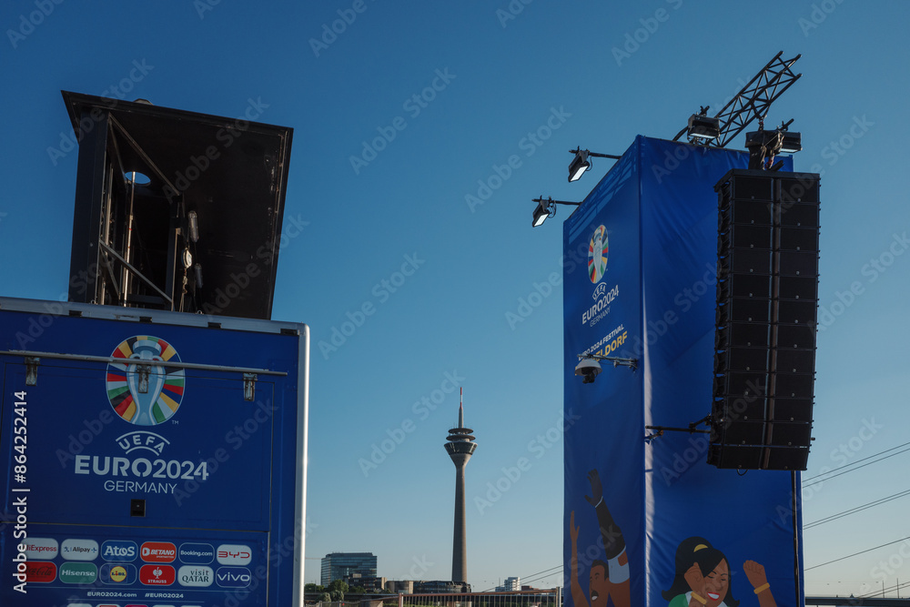 UEFA euro 2024 Germany sign and logo on the backdrop at Fan Zone Public ...