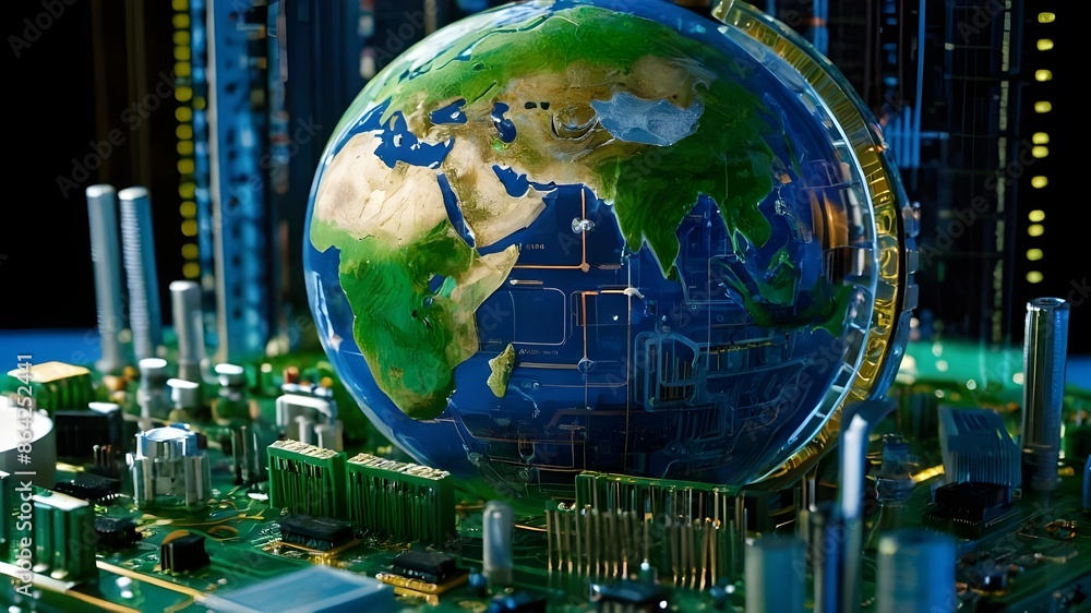 Detailed Globe with Green Earth Center, Vibrant Eco Concept, Green ...