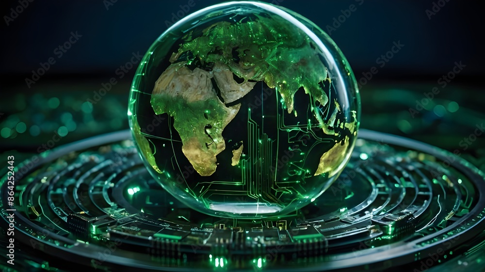 Detailed Globe with Green Earth Center, Vibrant Eco Concept, Green ...