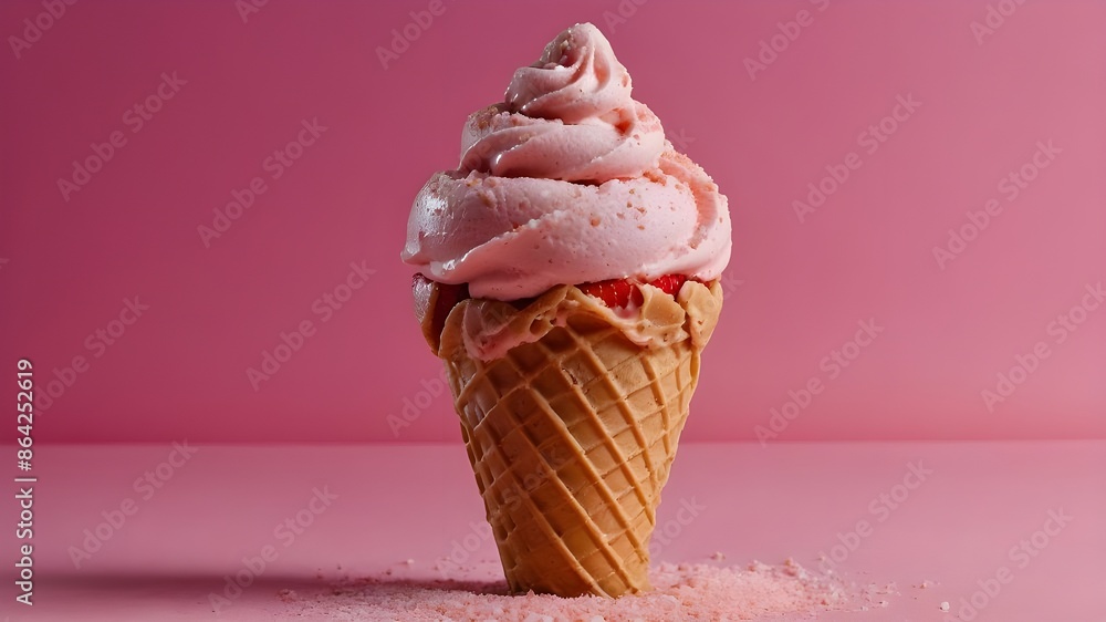 Strawberry Ice Cream Cone with a Sprinkle of Sugar, Delicious ...