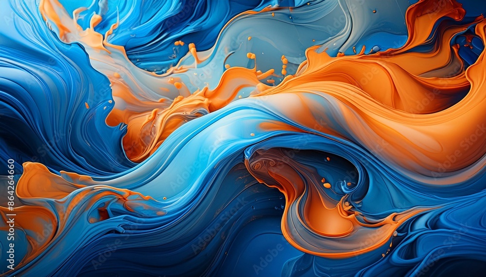 Firefly Spectacular image of blue and orange liquid ink churning ...