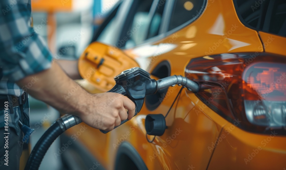 Fueling Up: Close-up of a Man Engaged in the Everyday Ritual of Pumping ...