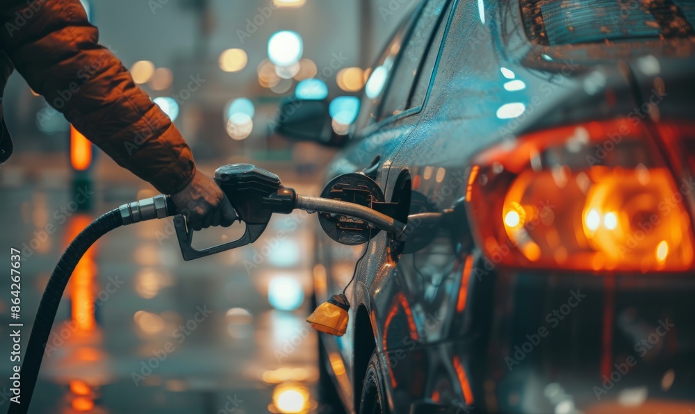 Fueling Up: Close-up of a Man Engaged in the Everyday Ritual of Pumping ...