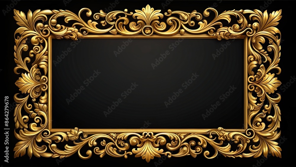 Luxury gold frame adorned with intricate designs on a sleek black ...