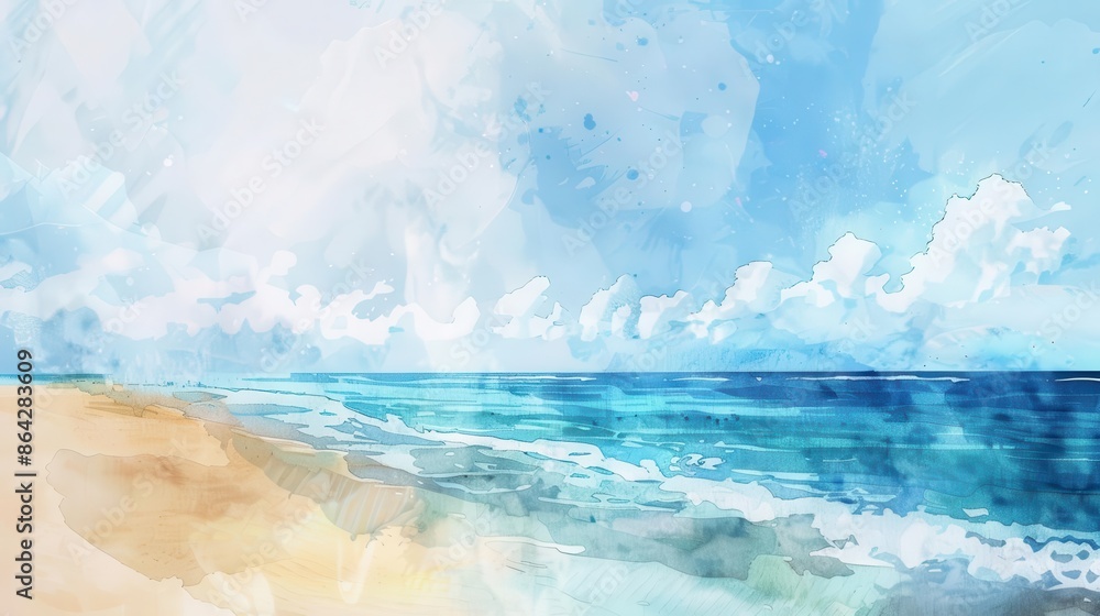 abstract watercolor painting of beach and ocean fresh and cheerful ...