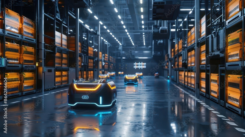 automated warehouse futuristic logistics center with aipowered robots ...
