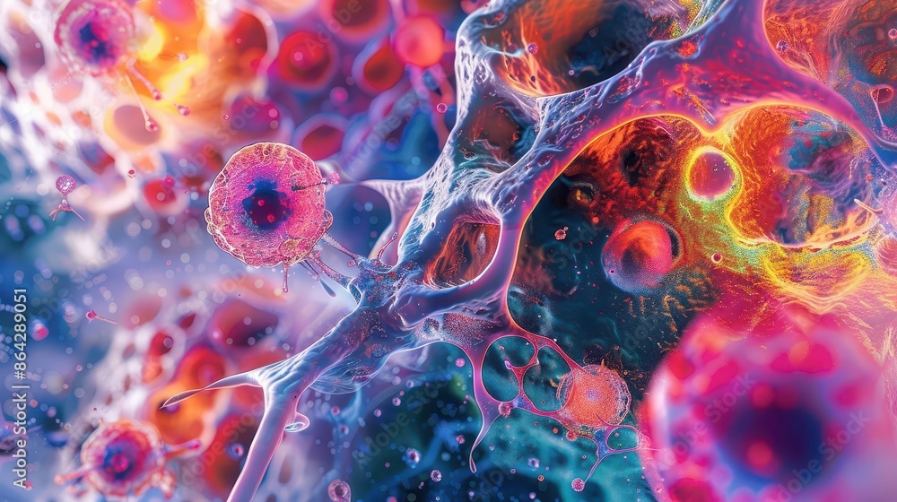 cellular genesis microscopic view of regenerating body cells in vivid ...