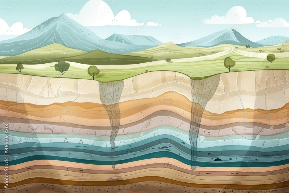 scientific aquifer crosssection illustration detailed layers ...