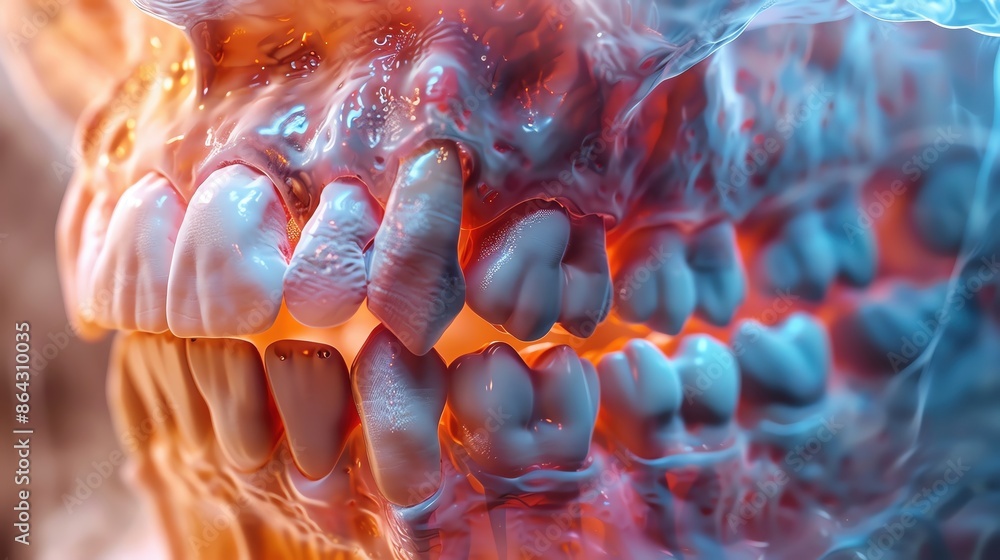 Close-up of a human jaw with detailed teeth structure, showcasing ...