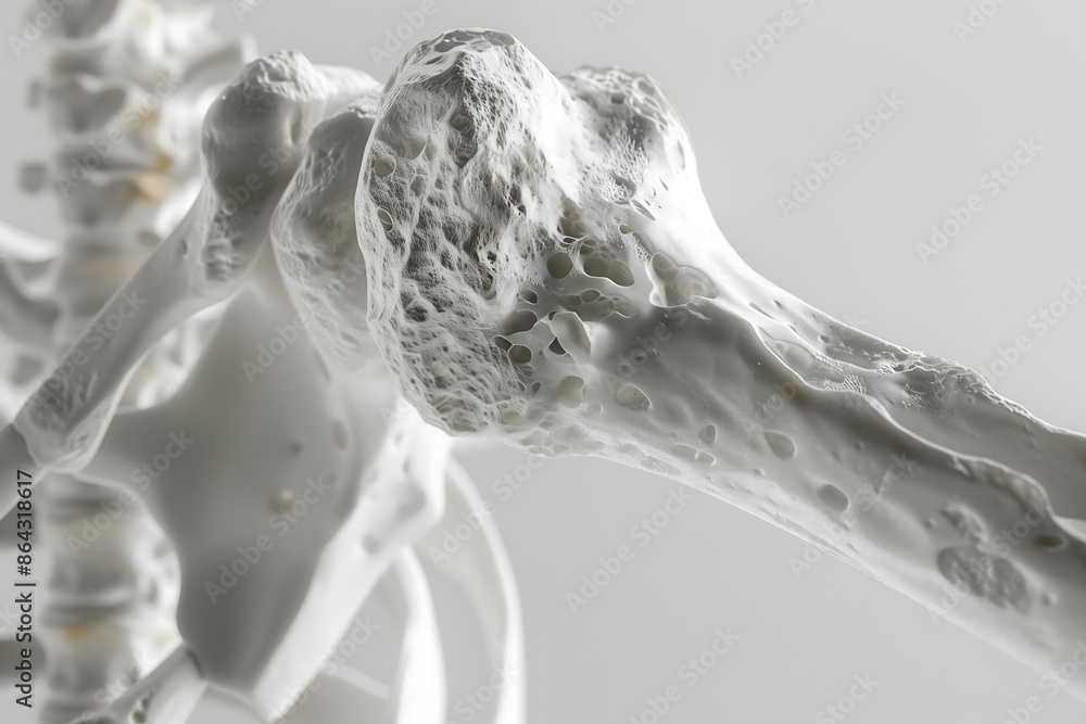 Osteoporotic shoulder bone close-up showing severe bone density loss ...
