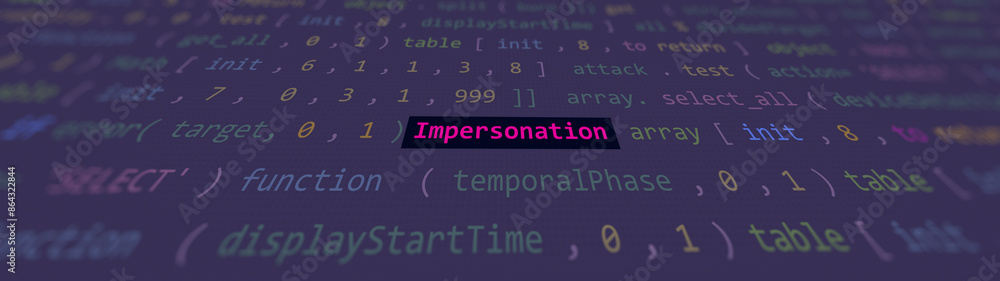 Cyber attack impersonation text in foreground screen of code editor developer studio point of ...