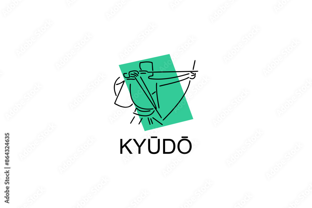 Japanese archery kyudo sport vector line icon. sportman, fighting ...