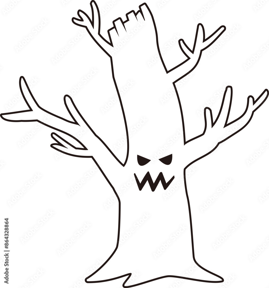 Halloween ghost tree outline. Halloween scary tree outline. Dead tree ...
