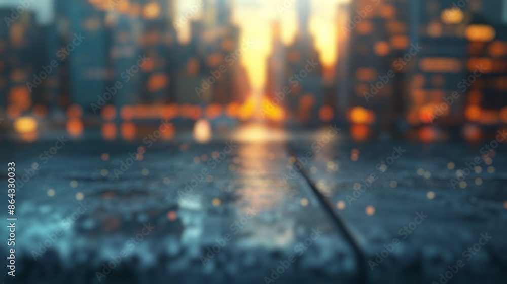 Blur background of wet rooftop view of city skyscraper view with blue ...