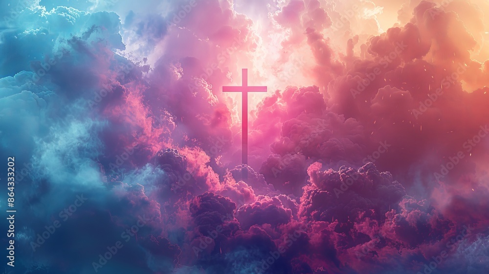 Jesus cross symbol on colorful clouds background. Generative AI ...