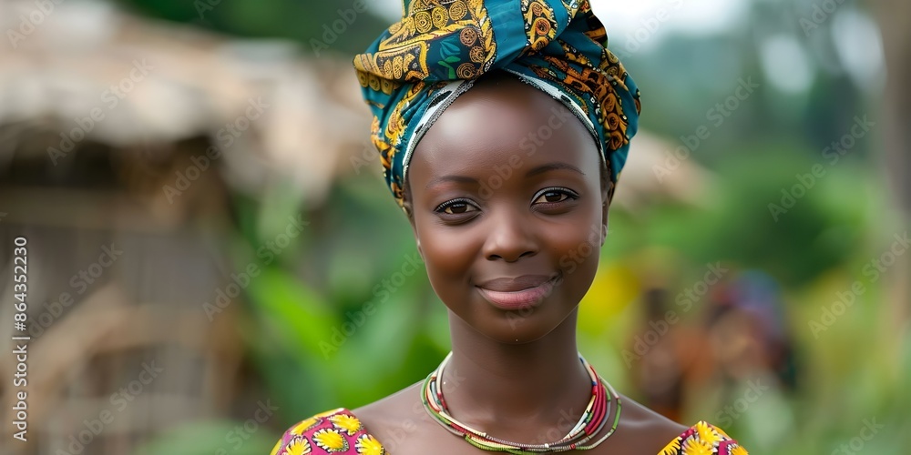 African woman in traditional attire stands with her tribe in the ...