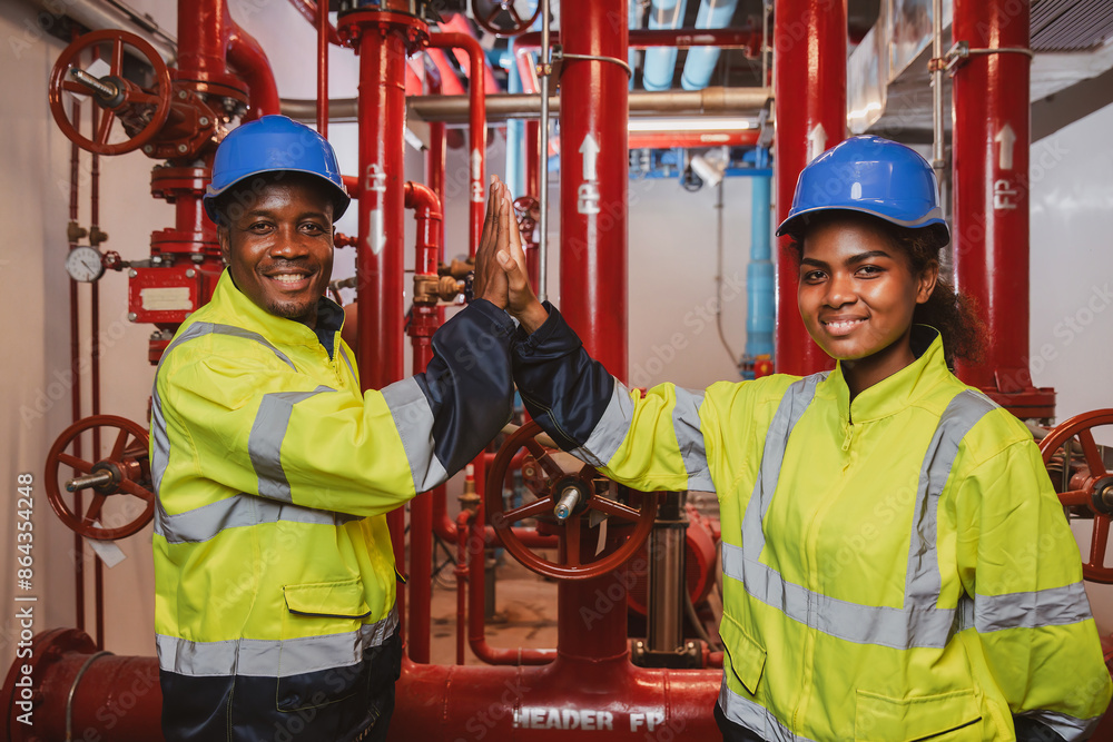 Engineer or technician work checking Fire suppression system and fire ...