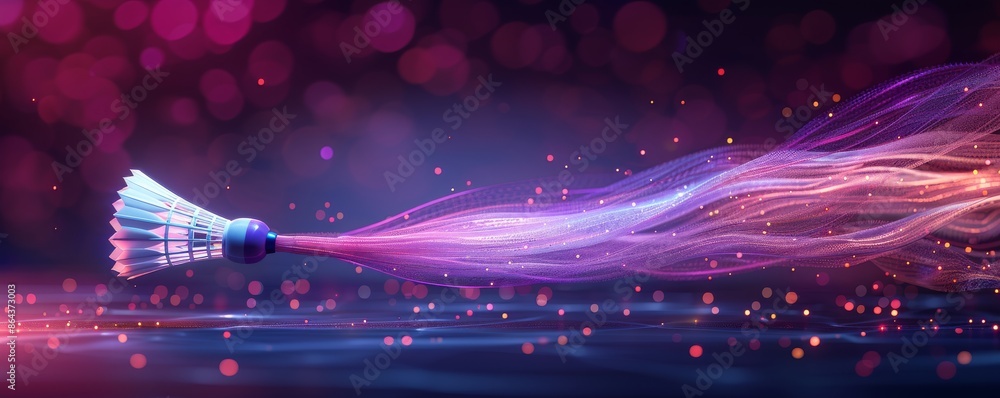 Flying badminton shuttlecock with colored light line particles. Stock ...