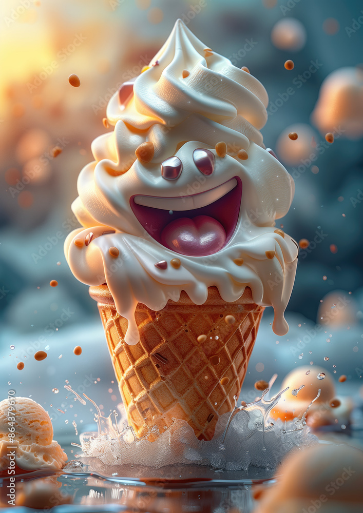 barquillo de helado de mantecado con perlas de azúcar, cremoso, dibujo ...