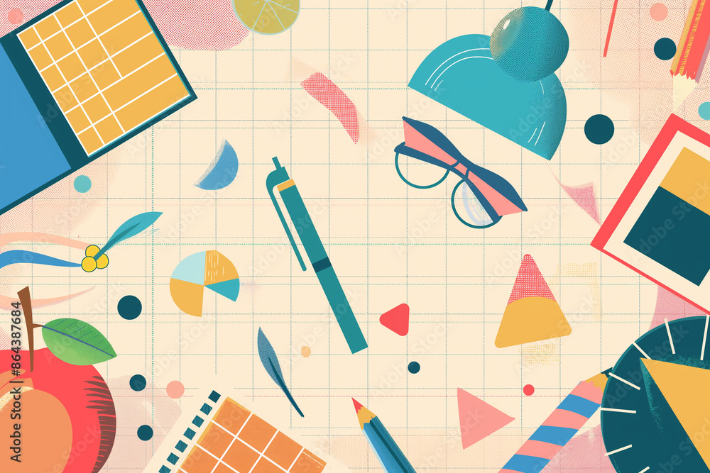 Abstract school background with geometric patterns in vibrant colors ...