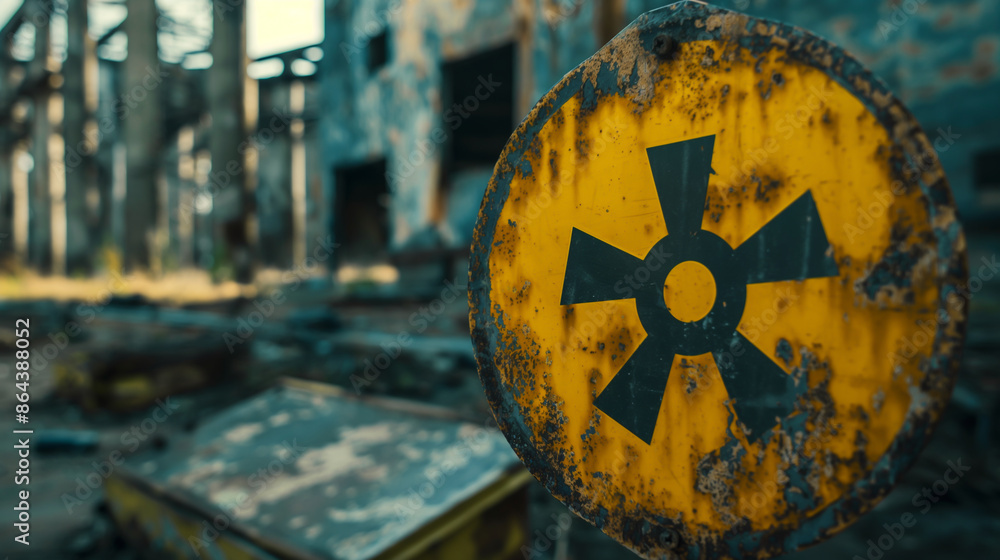 Warning sign with radiation symbol showing the danger of radiation ...