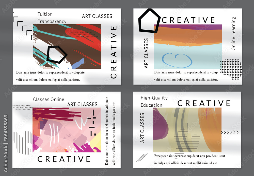 Flyer Layout with Black Shapes and Abstract Bright Rectangle on White ...
