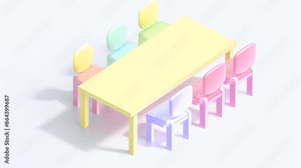Soft pastel isometric 3D cartoon representation of a conference room ...