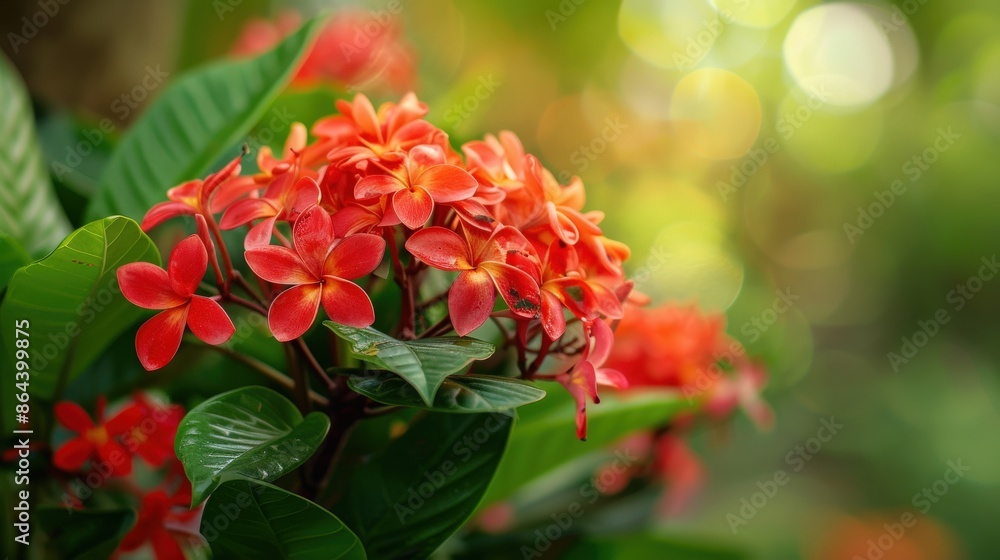 Red ixora (Dok Khem) flowers in full bloom, symbolizing passion and ...