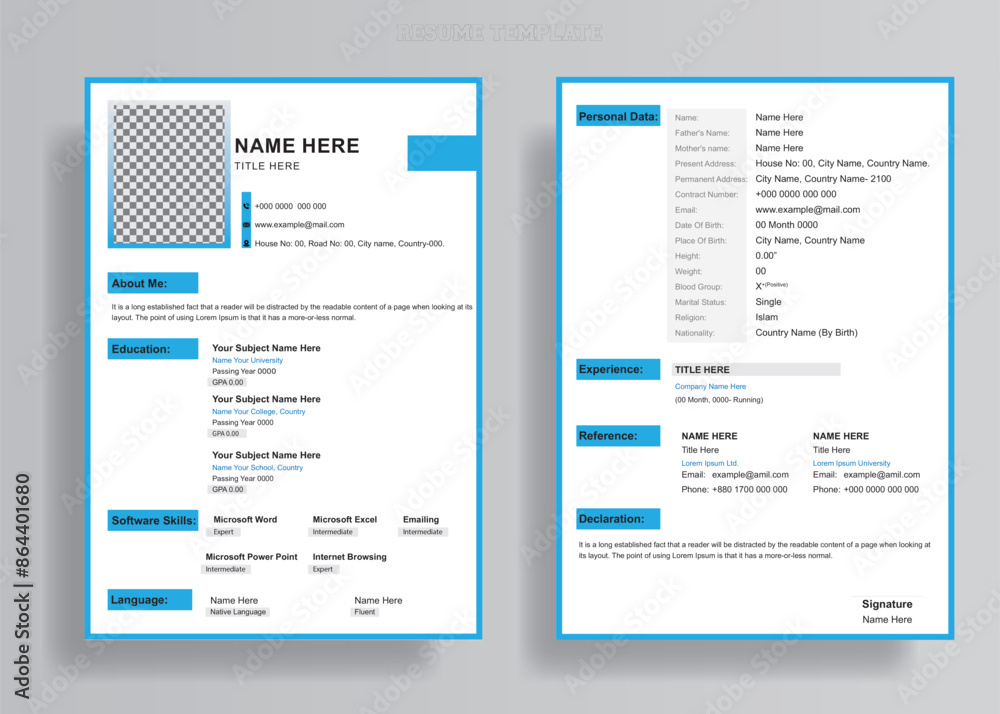 Commercial uses resume design for job interviews, 2 pages CV letter ...