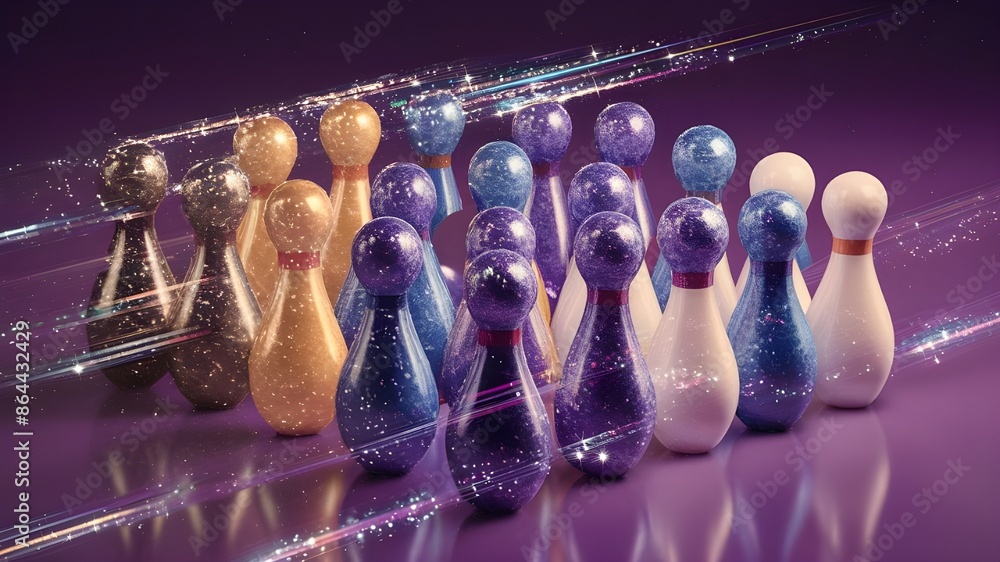 3D bowling skittles with a sparkle motion effect. The skittles are ...