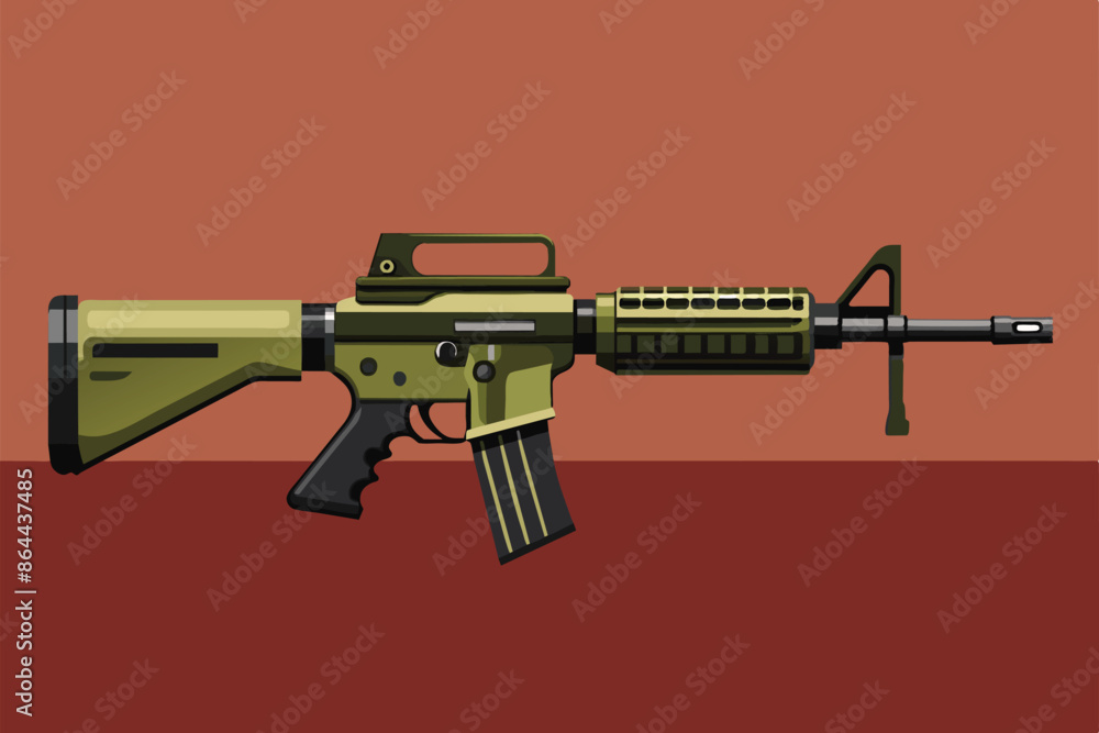 An illustration of a gun on a brown background, depicting a weapon m16 ...