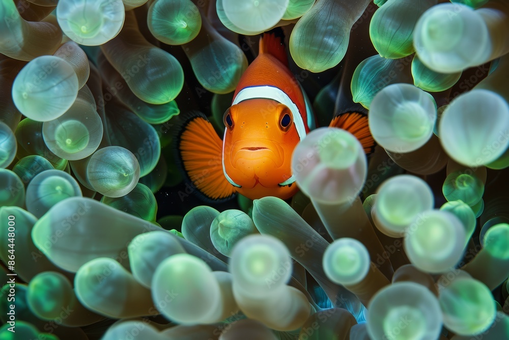 Amphiprion frenatus, an adult tomato clownfish, in the Flores Sea ...
