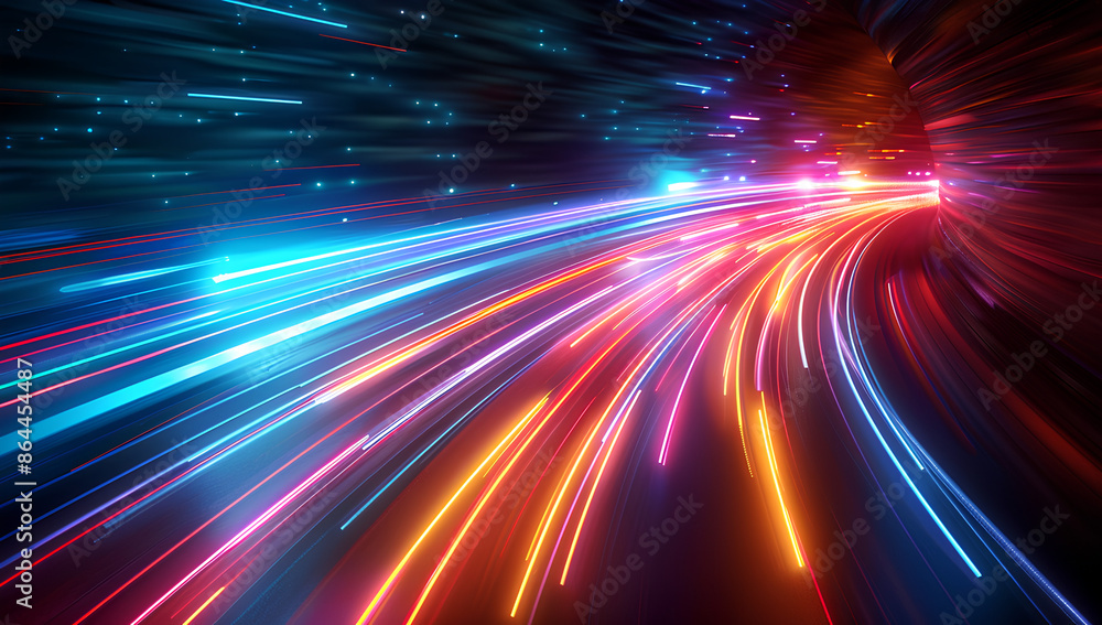 Blue laser beam effect dash with high-speed shine and emit colorful ...