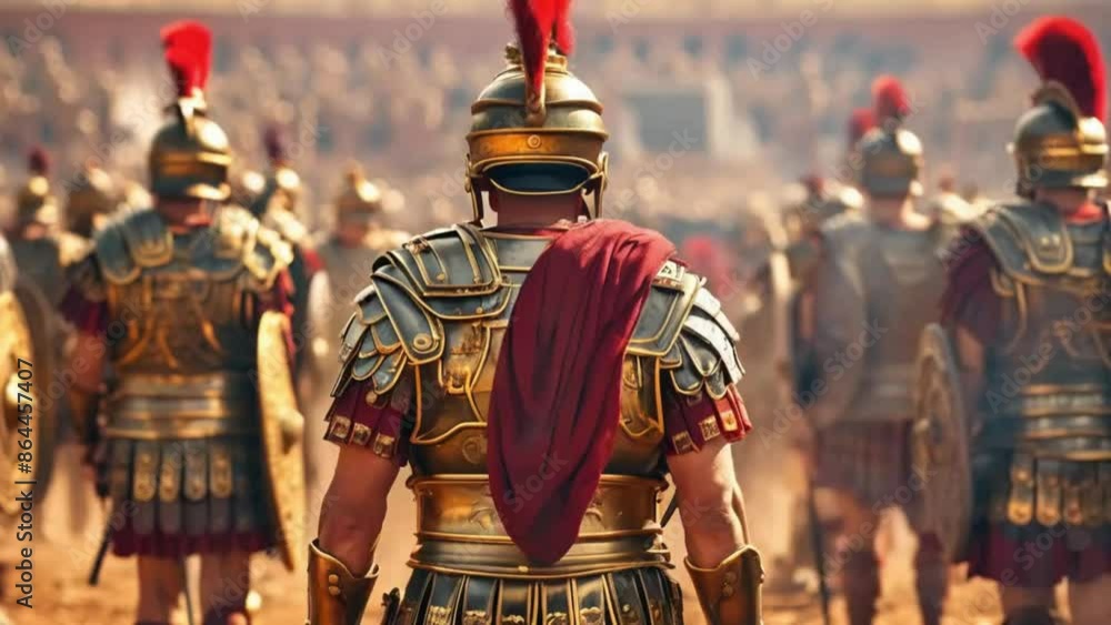 Back view of Roman centurion with roman soldiers army, Historical ...