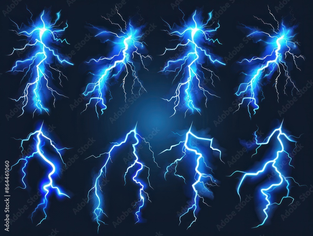 Cartoon lightning animation. Animated frames of electric strike, magic ...