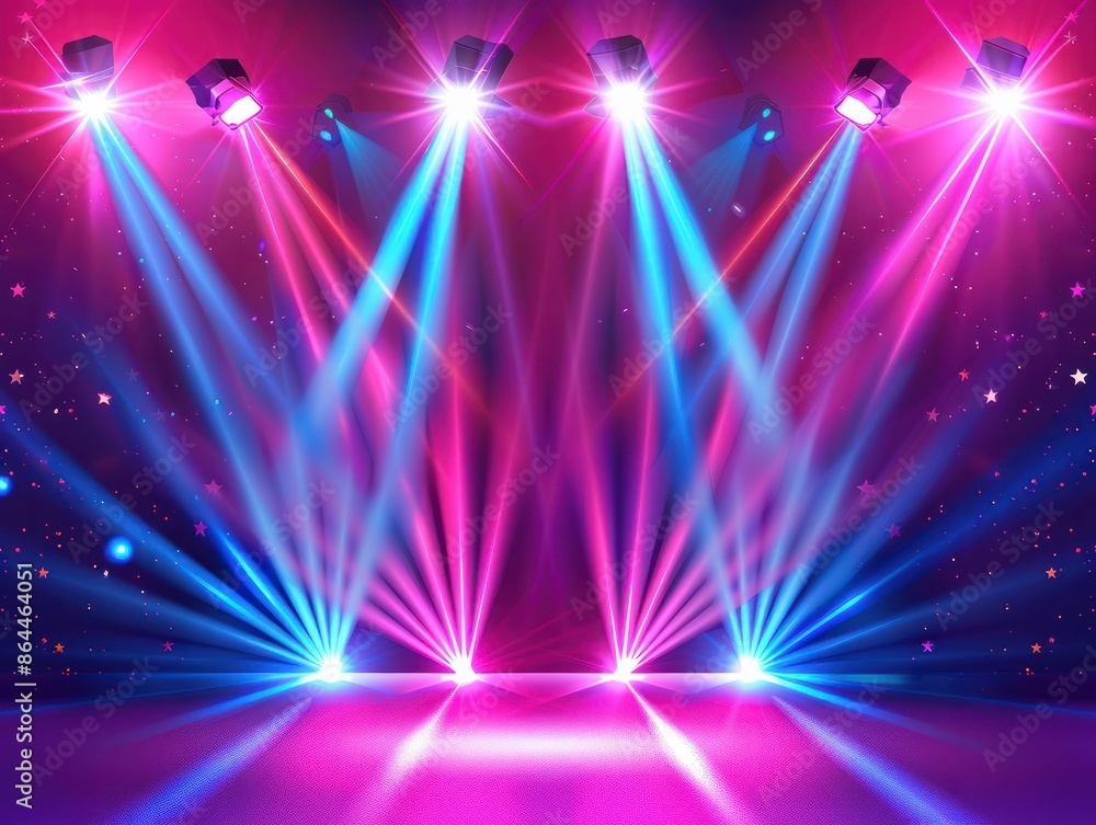 Neon Blue pink violet stage lighting illuminated, lens flare effect ...