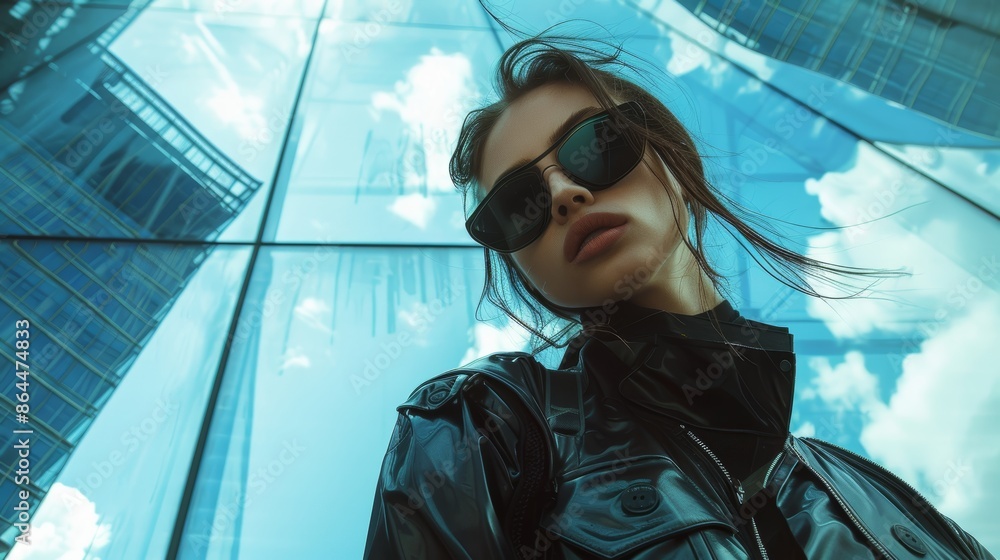 Fashion editorial, model in high-fashion techwear, background is a ...