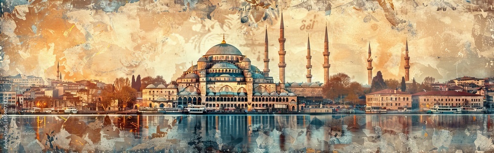 Istanbul the capital of Turkey, eastern tourist city. Paper texture. AI ...