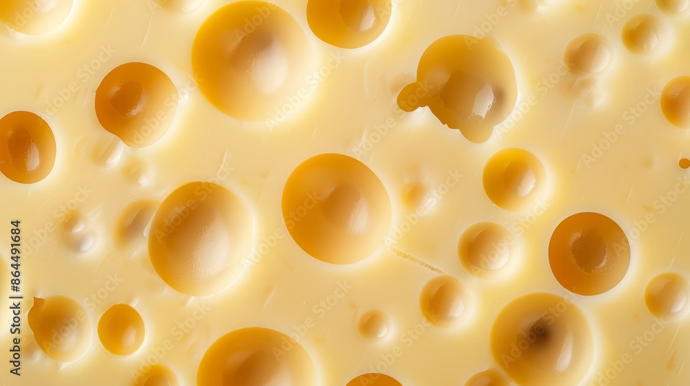 High-resolution close-up of Swiss cheese with its unique holes, on a ...