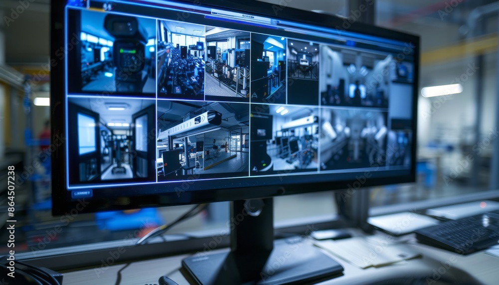 Security Monitor Displaying Live Footage From Multiple Cameras in ...