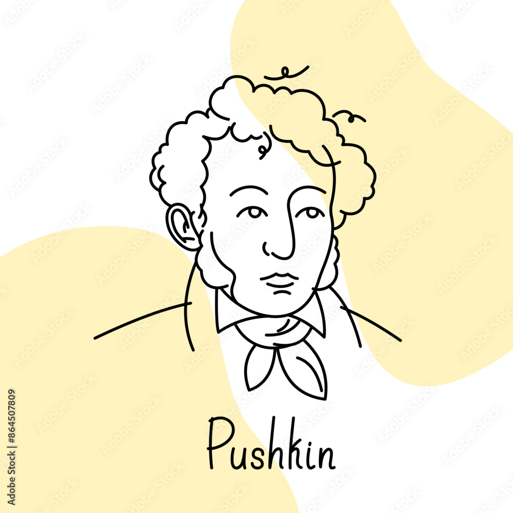 Russian famous writer - Alexander Pushkin. Stylized Vector funny portrait of Alexander Pushkin ...
