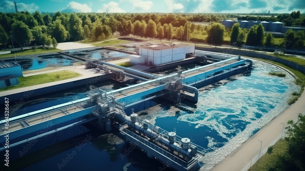 modern water cleaning facility at an urban wastewater treatment plant ...