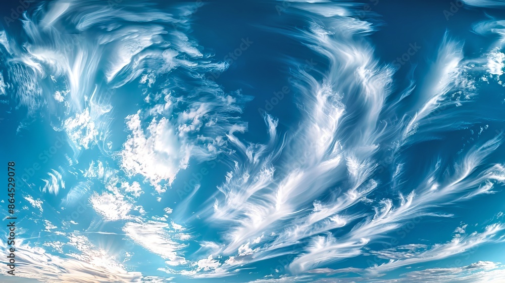 Bright and vivid sky with soft clouds. This serene landscape shows the beauty of nature. Picture ...