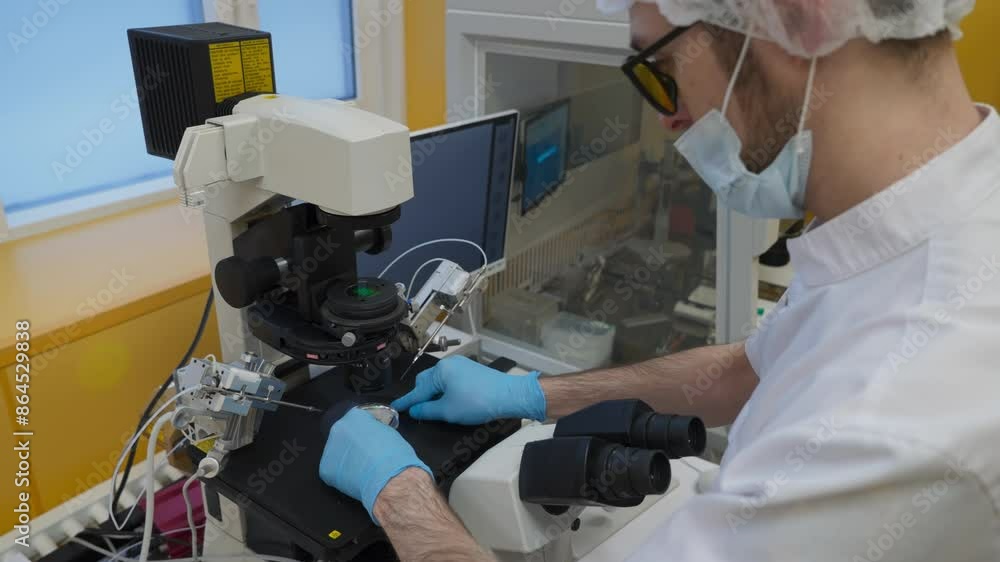 Medical doctors examining the egg fertilization process under the ...