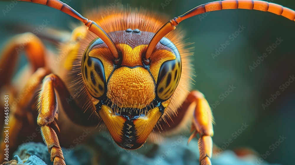 hornet also known white asian yellow vespa velutina wasp closeup power ...